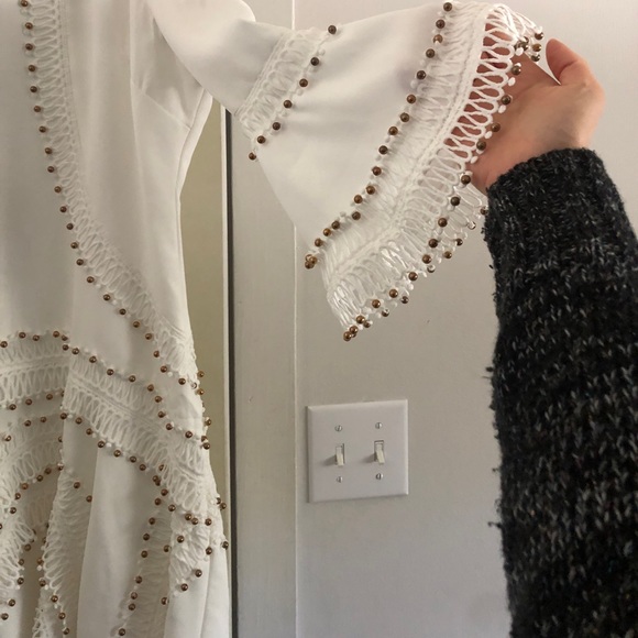 Dresses | Latistie By Amy White Gold Beaded Cold Shoulder Dress Mock ...